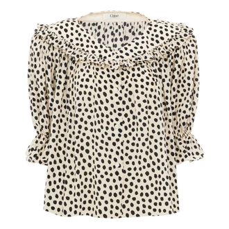 Chlo&eacute; Femme, Blouses et Chemises, Blanc, Taille: 38 FR Haut &agrave; volants et manches bouffantes