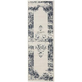 benuta Basic Teppich Sia - Creme/Blau 80x240 cm - Kunstfaser - Läufer & im Style: Vintage, Boho-Style, Retro - Pflegeleicht für Wohnzimmer Schlafzimmer