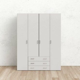 Dmora Dmora - Armoire à quatre portes et trois tiroirs, couleur blanche, Dimensions 154 x 200 x 49 cm