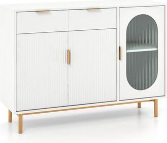 Giantex Buffet - Commode - Armoire de cuisine avec 2 tiroirs et porte en verre - Armoire de rangement avec pieds en m&eacute;tal - Armoire dappoint brillante - 120 x