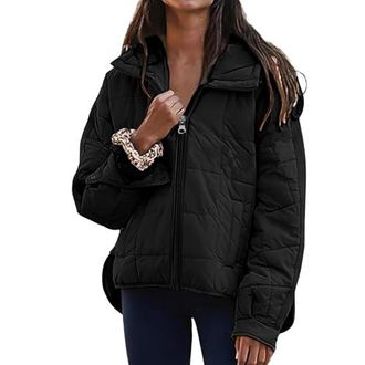 Generic Dolman Doudoune matelassée à manches longues et capuche rembourrée avec fermeture éclair intégrale pour femme, Noir, XXL