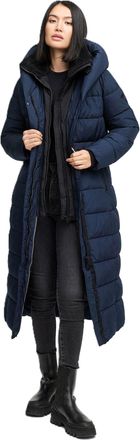 Marikoo Damen Wintermantel (S-5XL) - winddicht, gesteppt, Kapuze, abnehmbarer Teddykragen - N088 - Navy Gr&ouml;&szlig;e XXL - Gr.XXL