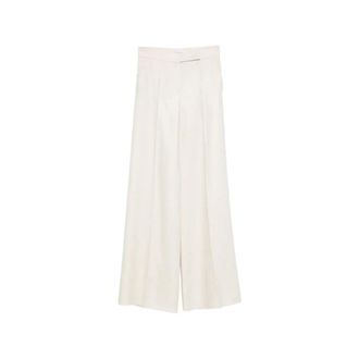 Max Mara Femme, Pantalons, Beige, Taille: 36 FR Badesse Linen High Waisted Long Pantalons