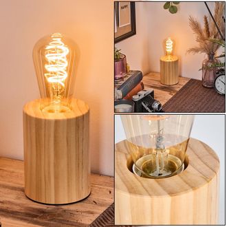 HOFSTEIN Tischleuchte Tallsebo, Tischlampe aus Holz in Naturfarben, moderne Leuchte im skandinavischen/Boho-Design, Schalter am Kabel, H&ouml;he 12cm, E27, Wohnzimm