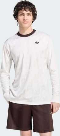 adidas Originals Jacquard-Trefoil-Langarmshirt in Cloud White-Wei&szlig;