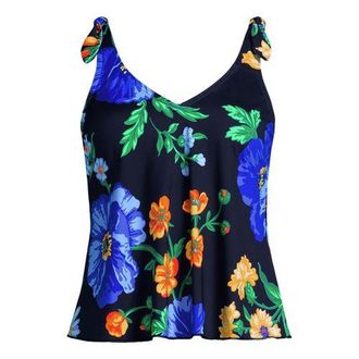 Lands End Tankini-Top mit geknoteten Tr&auml;gern und Flattersaum mit D-Cups, Damen, Gr&ouml;&szlig;e:38 regular, Blau, Elasthan/Nylon-Mischung, by Lands End