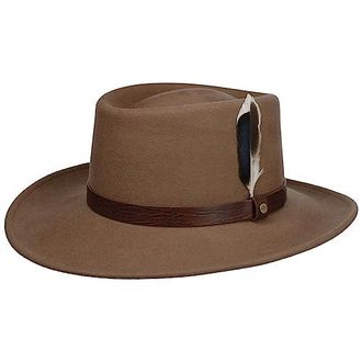 Stetson Chapeau en Laine Petersham Gambler Homme - Outdoor de Feutre Pluie avec Bandeau Cuir Hiver Automne-Hiver - L (58-59 cm) Beige