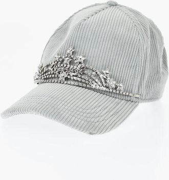Dsquared2 Ribbed Velour Baseball Cap TIARA with Metal Detail Embellish size One