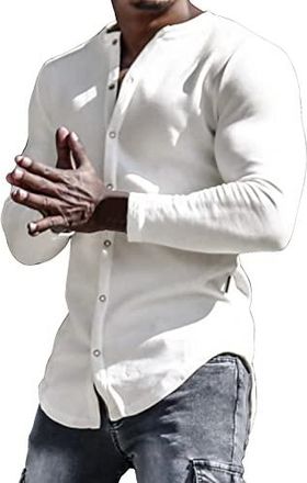 Generic Chemise boutonn&eacute;e &agrave; manches longues pour homme, chemise d&eacute;contract&eacute;e &agrave; manches longues pour homme, coupe normale, chemise extensible douce essentielle