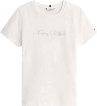 Tommy Hilfiger Femme, Tops, Blanc, Taille: 42 FR T-shirt en Coton avec Logo M&eacute;tallique