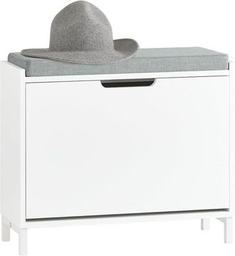 SoBuy FSR151-K-W Banc Chaussures, Rangement pour Chaussures, Armoire à Chaussures, Meuble dentrée, Coffre avec 1 Abattants et 1 Coussin, Blanc