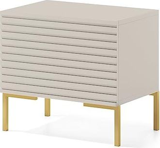 Selsey Nachttisch Beistellschrank Beistelltisch Nachtschrank Mit Geschlossenem Fach Graubeige Goldene Beine Lammelo