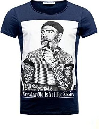 Red Bridge Hommes Manches Courtes T-Shirts Motif Tatouer Occasionnels Moda Shirts Bleu M