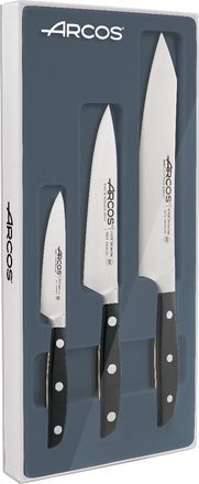 Arcos Serie Manhattan - K&uuml;chenmesser Set 3 St&uuml;ck (Kochmesser + Sch&auml;lmesser + Rocking Santoku) - Klinge NITRUM geschmiedetem Edelstahl - HandGriff Polyoxymet