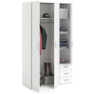 Dmora Kleiderschrank mit drei T&uuml;ren und drei Schubladen, Farbe Wei&szlig;, Ma&szlig;e 115 x 200 x 49 cm