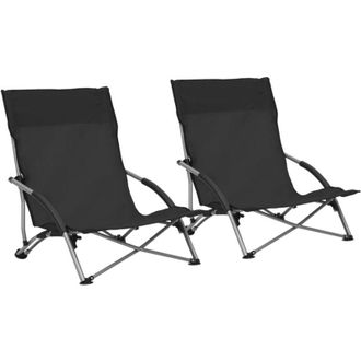 vidaXL Vidaxl - Chaises de plage pliables lot de 2 Noir Tissu