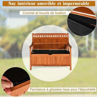 Costway Costway - Banc de Jardin 2 Places 107 x 59 x 90 cm en Bois dEucalyptus avec Compartiment de Rangement pour Jardin, Terrasse, Balcon