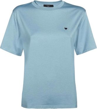 Max Mara Femme, Tops, Bleu, Taille: 40 FR T-shirt en coton avec logo brod&eacute;
