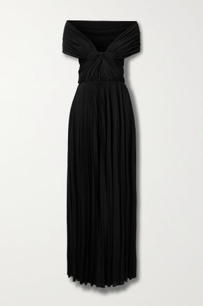 Brandon Maxwell Schulterfreies Maxikleid Aus Jersey Mit Drapierung - Schwarz