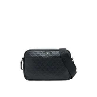 Emporio Armani Umh&auml;ngetasche aus Leder mit durchgehendem Adler-Pr&auml;gung - - Bags - Herren - Schwarzk - ONE SIZE
