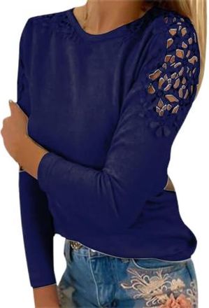 Generic Hauts &agrave; manches longues pour femme - Grande taille - Chemisier tendance &agrave; paillettes - Confortable et doux - Col rond - Couleur unie - Coupe ajust&eacute;e -