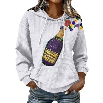 Generic Sweat-shirt amusant pour femme avec motif champagne (2026) cardigan en tricot pour femme, Blanc., XXL