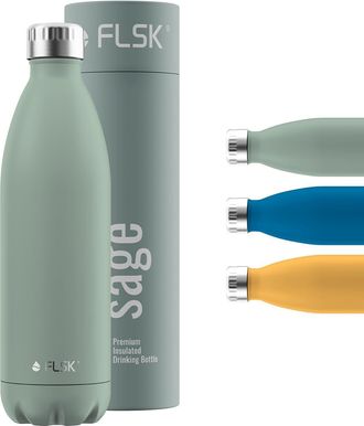 FLSK Trinkflasche - Premium Edelstahl Thermosflasche - 100 % auslaufsicher & kohlens&auml;uregeeignet - h&auml;lt 24 h kalt & 18 h hei&szlig; - BPA-frei (sage, 1000 ml)
