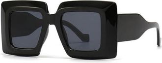 Generic Lunettes de soleil surdimensionnées vintage à rayures contrastées UV400, noir et gris, taille unique 2026