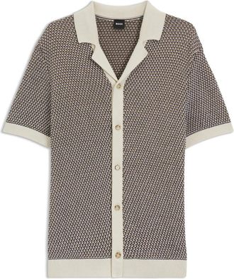 HUGO BOSS Strick-Kurzarmhemd im Farbmix mit Resort-Kragen in