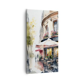 Arttor Bilder auf Leinwand 55x100cm Leinwandbild mit Rahmen Kaffeehaus Paris Aquarell Gro&szlig; Wanddeko Bild Schlafzimmer K&uuml;che Deko Wandbilder Dekoration Wohnzi