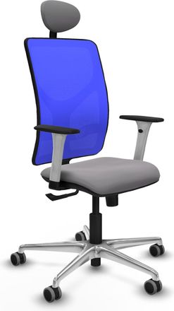 Piqueras y Crespo Schreibtischstuhl mit Armlehnen, h&ouml;henverstellbare Lendenwirbelst&uuml;tze und festes Kopfteil, ausgestattet mit 3 Positionen und Schneideschaum, Blau/Grau