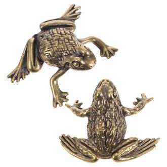 Hemobllo Antike Messing Frosch und Kr&ouml;tenfigur Satz Kleine Goldene Messingskulptur Stabile Tischdekoration f&uuml;r Retro Wohndeko
