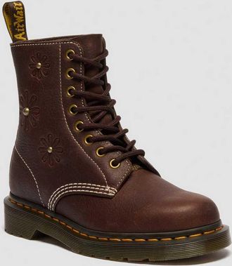 Dr. Martens 1460 Pascal Flower Grizzly Leder Stiefel in Braun, Gr&ouml;&szlig;e: 36