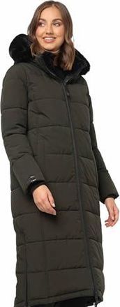 Navahoo Veste dhiver longue pour femme - Veste dhiver chaude matelass&eacute;e avec fourrure en peluche - Parka dhiver B990, olive, XL