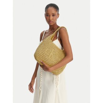 Calvin Klein Handtasche Calvin Klein Bold Ck Raffia Lg Shoulder Bag LV04F3448G Beige