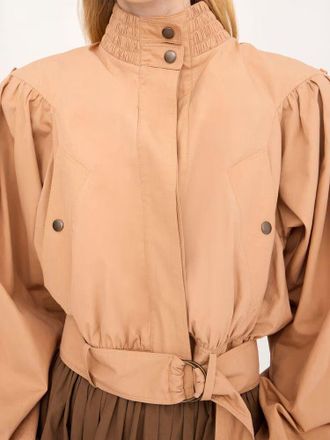 Chlo&eacute; Puffed-Sleeve Belted Jacket - Beige