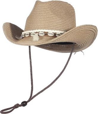 Eozy Chapeau de Cowboy en Paille pour Femme - Chapeau de Soleil dété - Chapeau de Plage - Chapeau de Western Panama, Kaki, Taille Unique