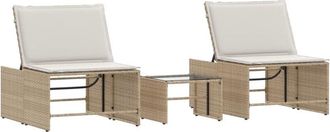 vidaXL Sonnenliegen 2 Stk. mit Tisch Beige Poly Rattan Vidaxl