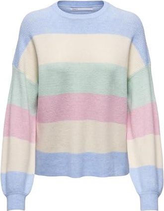 Only ONLATIA L/S Stripe Pullover KNT Noos Pull en Tricot, Kentucky Blue/Rayures : Whitecap Mel/Surf SP Mel/Light P Mel, S Femme