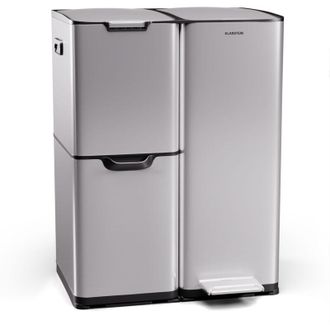 Klarstein Klarstein Tiyo 3-in-1 M&uuml;lleimer - 60L K&uuml;chen-Abfalleimer mit Pedale & Soft-Close-Deckel, Edelstahl, herausnehmbare Eimer, Trennsystem, Aufkleber