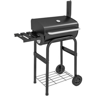 OUTSUNNY Barbecue charbon de bois avec couvercle 2 roues tablette pliable &eacute;tag&egrave;re chemin&eacute;e thermom&egrave;tre grilles acier chrom&eacute;e
