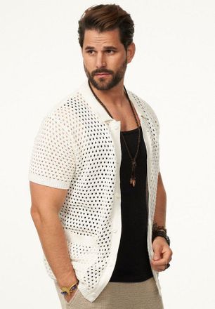 SOULSTAR Poloshirt im Crochet Vintage Summer-Look Herren Kurzarm Strick Polo-Hemd Cardigan T-Shirt