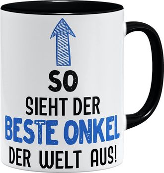 OM3 So sieht der beste ONKEL der Welt aus Tasse - Keramik Becher - 11oz 325ml - Beidseitig Bedruckt - Schwarz