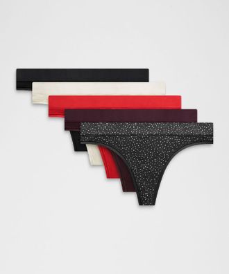 lululemon String UnderEase taille mi-haute Lot de 5 pour Femmes - Noir/Rouge/Violet - Taille 2XL
