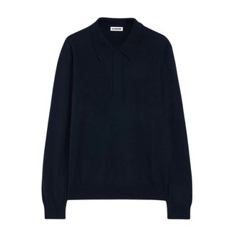 Jil Sander Strick-Polohemd mit langen &Auml;rmeln - - Knitwear - Herren - Blau - 2XL