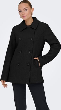 Only Kurzmantel ONLY ONLBLAKE PEACOAT CC OTW, Damen, Gr. XL, schwarz (schwarz detail:schwarz button), Web, Obermaterial: 100% Polyester, unifarben, h&uuml;ftbed