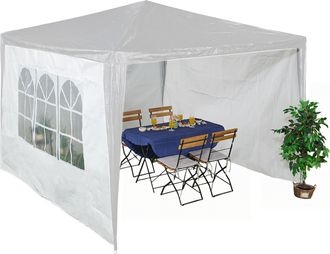 Relaxdays Seitenteile f&uuml;r Pavillon, 3er Set, 2x3 m, wasserdicht, Seitenw&auml;nde mit Klettverschluss, PE, mit Fenster, wei&szlig;
