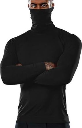 Generic T-shirt &agrave; col roul&eacute; extensible pour homme - L&eacute;ger et respirant - Manches longues - Printemps - Automne - Confortable - Mince, Noir, XXL