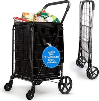SereneLife Serenelife Einkaufstrolley Klappbar, Einkaufswagen mit 50L Kapazität, Shopping Trolley bis 31.8kg Belastbar, Hackenporsche -Metall mit 360° Schwenkbar