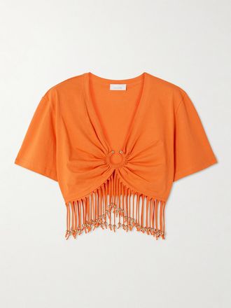 Paco Rabanne Haut Raccourci En Jersey De Coton &Agrave; Ornements Et &Agrave; Franges - Orange